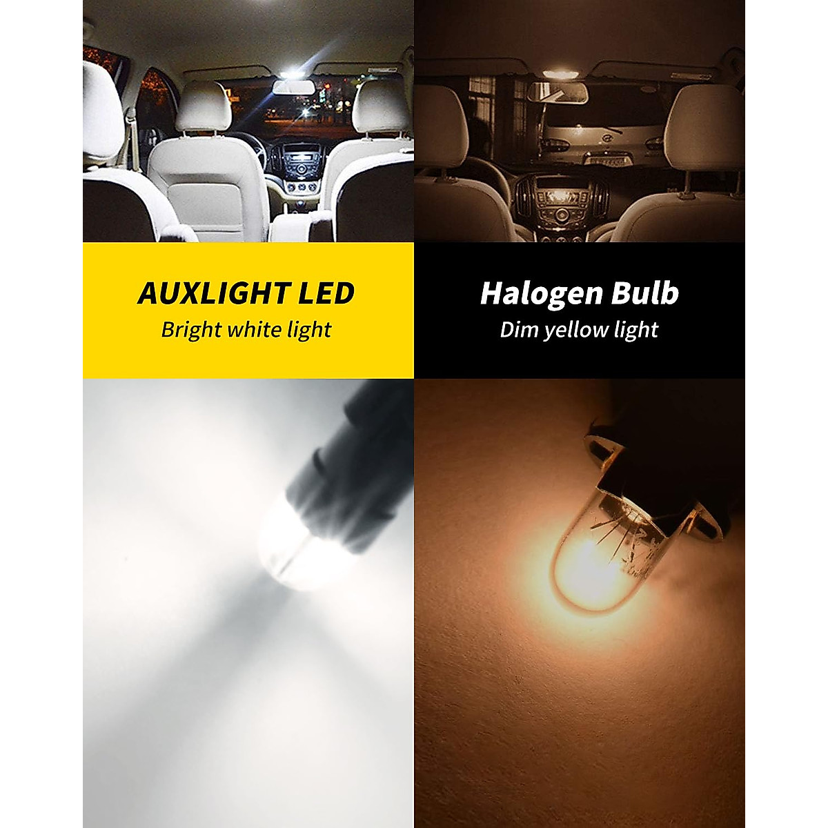 AUXLIGHT BA9S BA9 1895 1891 53 57 64111 3893 47830 Error Free LED Bulb, Super Bright 3030-SMD Interior Car Bulbs Replacemet for Dome Map License Plate Glove Box Lights (6000K White, Pack of 10)