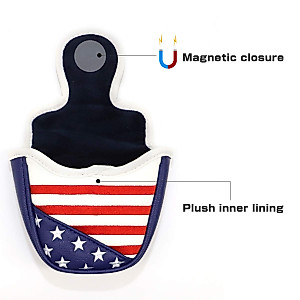 Golf Putter Cover, Golf Club Head Covers Mallet Putter Headcover Synthetic Leather Golf Blade Putter Cover with Magnetic Closure & America USA Style for Golf Putter Covers for Blade Putter Covers