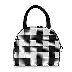 xigua White Black Buffalo Plaid Lunch Bag Insulated Portable Lunch Tote Reusable Lunch Box for Office School Picnic Travel Camping