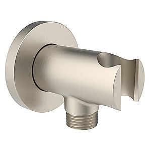 Aquaiaw Wall Supply Elbow with O-Ring Flange, Tapered 1/2 NPT Female Inlet, Solid Brass Wall Union W/Handshower Holder, Round Wall Supply Elbow W/Hand Shower bracket, PVD Brushed Nickel, G1/2 Outlet