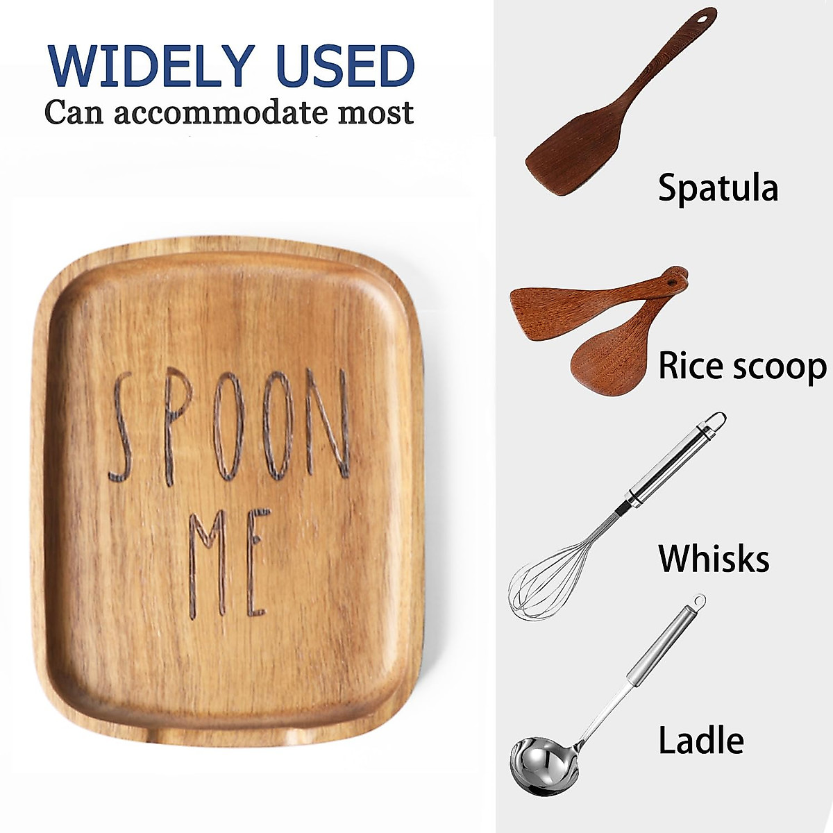 Set of 2 Wood Spoon Rest for Stove Top - Smooth Acacia Wood Spoon Holder for Kitchen Counter with Non Slip Silicone Feet,Perfect Holder for,Spatulas Tongs and Spoons, Brown (Labeled "SPOON")