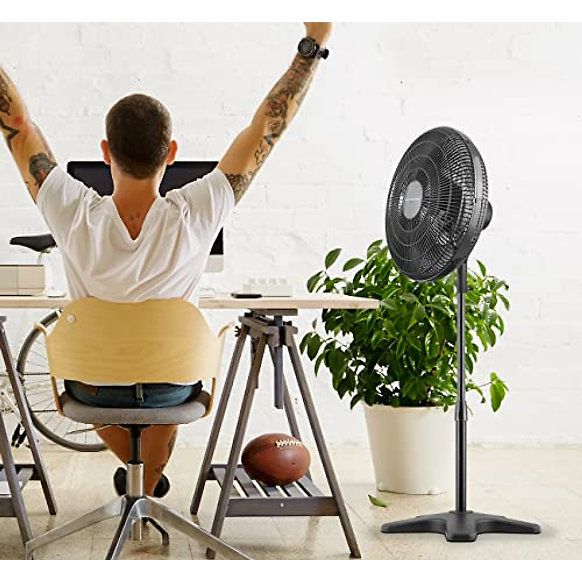 Air Monster 16" Stand Fan with Plastic Grill, Oscillating Pedestal Fan, 3 Speed, Adjustable Height and Angle, Indoor Home and Office use, Black Stand Up Fan