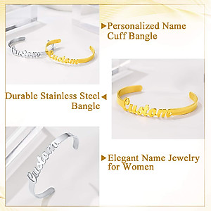 Engravable Cuff Bracelets for Women Custom Made Open Cuff Bangle Bracelet with Name Engraved Personalized Memorial Jewelry