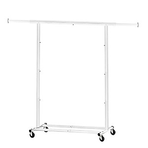 Fishat Freestanding Heavy Duty Metal Clothing Garment Rack Hanging Clothes on Lockable Wheels Mobile for Coats Dresses, Dorm Bedroom Home Balcony, Rolling Organizer Simple Standard Rod Portable, White