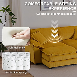Corduroy Sectional Couch, 84“ Width Oversize Loveseat Sofa, Comfy Plush Cloud Couch Lounge Chair with Ottomans and 2 Pillows for Small Spaces, Living Room, Bedroom, Office Easy to Install (Yellow)