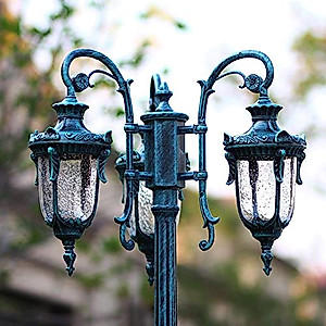 MODEBHD 205cm 3-Head Outdoor Waterproof Table Lamp Post Light Column Lamp European Fence Door Villa Glass Aluminum Lantern E27 Decoration Street Light Landscape High Pole Floor Lamps