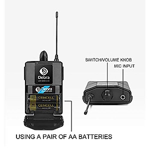 Debra Audio Pro UHF 4 Channel Wireless Microphone System with Cordless Handheld Lavalier Headset Mics, Metal Receiver, Ideal for Karaoke Church Party (with 2 Handheld & 2 Bodypack (A))