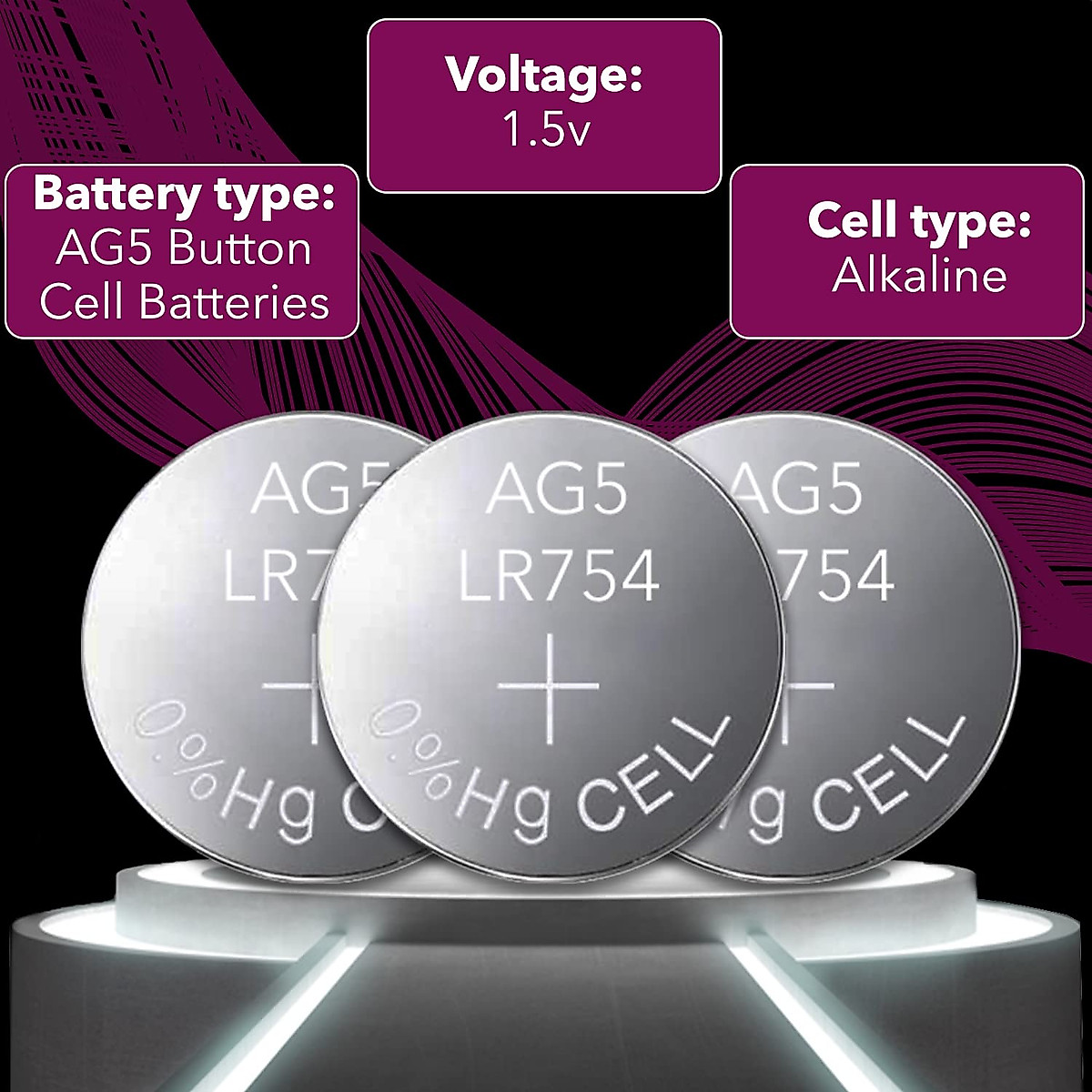 LOOPACELL 10 Pack AG5 LR754 393 SR48 1.5 Volt Alkaline Cell Watch Batteries