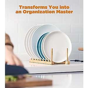 RISHTEN Bamboo Dish Drying Rack, 2 Pack Wooden Storage Holder Organizer for Plate/Bowl/Cup/Book/Pot/Lid/Cutting Board Drying Rack Stand Holder