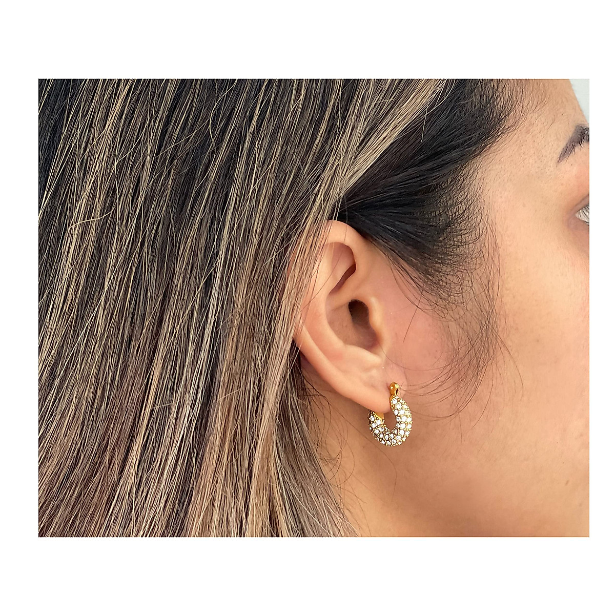 ELISE & DREW - 18k Gold Plated Hoop Earrings, Small Hoop Earrings for women, Stainless Steel, Cubic Zirconia, Gold Earrings for Women, Chunky Earrings, Waterproof, Tarnish Free