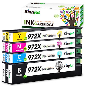 Kingjet Compatible 972X Ink Cartridge Replacement for HP 972X 972 Ink for PageWide Pro 477dw 577dw 577z 552dw 452dn 452dw 477dn P55250dw P57750dw Printer (Black Cyan Maganta Yellow)