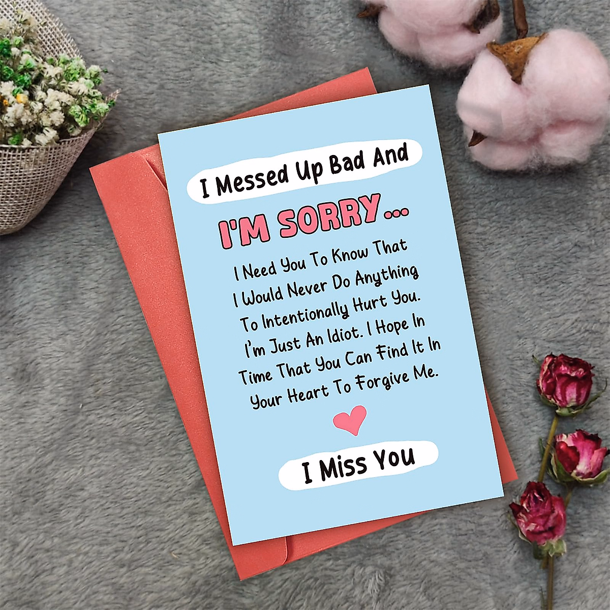 Funny Poem Apology Card for Him Her, I Messed Up Card for Man Woman, Forgive Me Card for Friends Family, Miss You Card, I Messed Up Bad And I'm Sorry