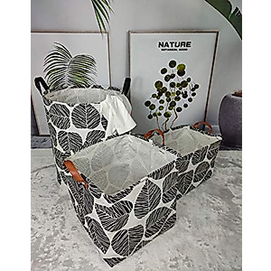ASKETAM Square Canvas Collapsible Fabric Baby Toy Box Storage Bin Bedroom Decor Closet Kids Laundry Baskets Toy Organizer,Shelf Basket Nursery Storage,Gift Baskets(Black Leaves)