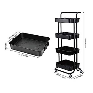 DTK 4 Tier Utility Rolling Cart with Wheels, Storage Kitchen Organizer Craft Cart with Shelves, Trolley Mobile Cart for Office, Kitchen, Bathroom (Black) Frank