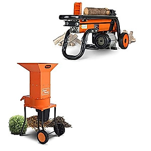 SuperHandy Leaf Mulcher Shredder Electric Green and Waste Management & Log Splitter Electric Portable 6 Ton Ram System 1-3/4eHP 15Amp 1500Watt Motor Horizontal [Bundle Deal]