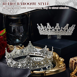 Juexica 2 Pieces Crowns King and Queen Wedding Crown and Tiaras for Women Men Halloween Princess Vintage Headband Birthday Crown Bridal(Silver)