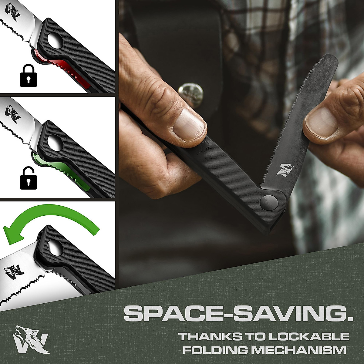 ODENWOLF Paring Knife - 4 Inch Serrated Utility Knife - Folding Chef Knife - Kitchen Knife - Alloy Steel & Stainless Steel - Ideal for Outdoor Use, Camping, Hiking, Fishing