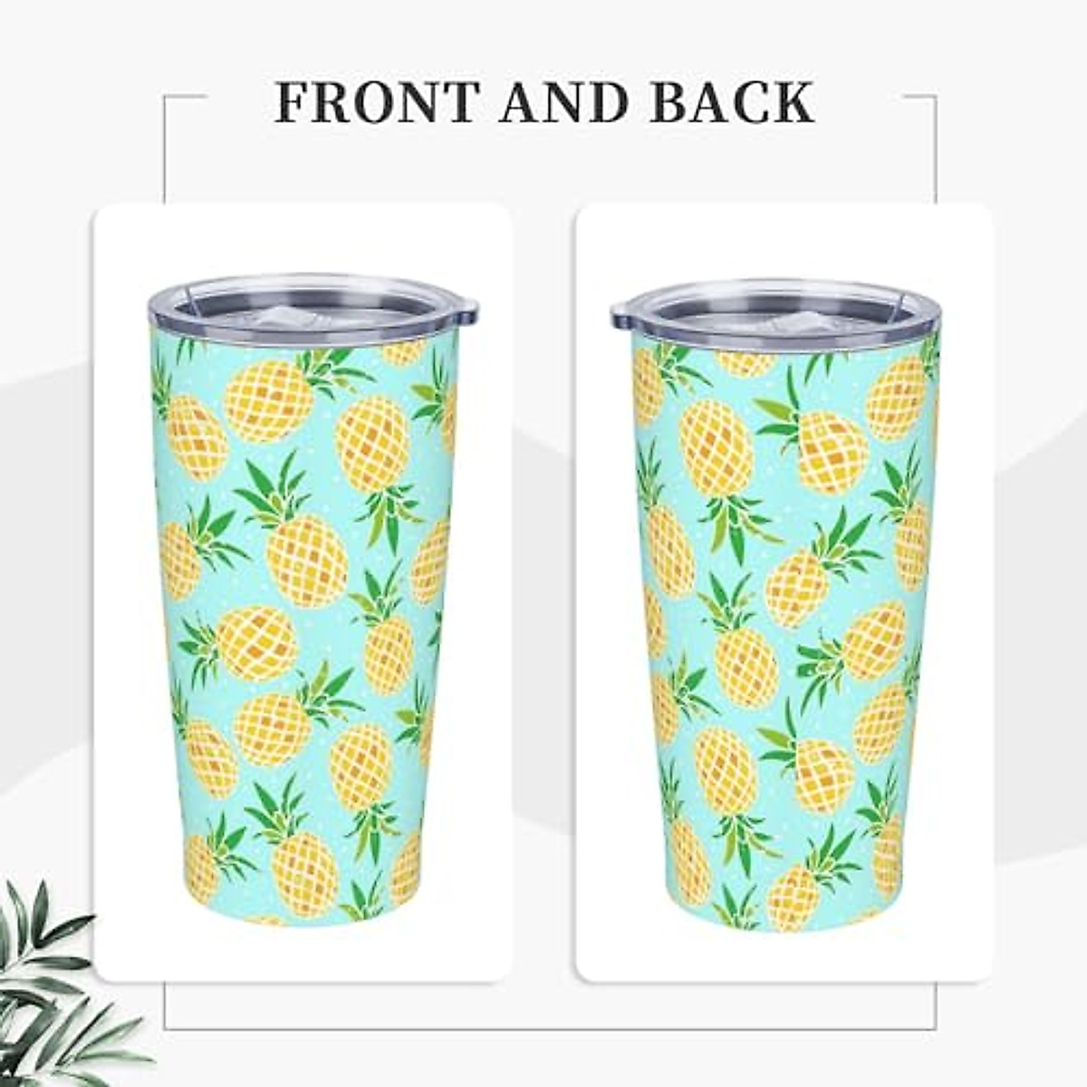 20oz Tumbler Luscious Pineapple Print Double Wall Vacuum Insulated Coffee Mug with Lid and Metal Straw Brush Reusable Stainless Steel Water Bottle Travel Cup Gifts for Car Ice Drinks Hot Beverage
