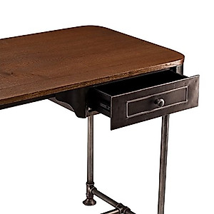 SEI Furniture Edison 2-Drawer Desk, Dark Tobacco with Industrial Gray