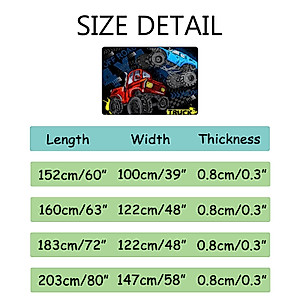 Kuizee Area Rug Blue Monster Truck Boy Rectangle Oversize Doormat Coral Fleece Living Room Parlour Bedroom Home Fashion Decor Carpet,5'x3'3"