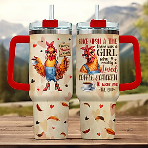 99OWL Crazy Chicken Lady Coffee Color, Tumbler 40 Oz With Handle Lid And Straw, Chicken Gifts, Lovers Handle Boss Red Swig For Modern Women Brown Tumblers Breed Spring Simple Funny