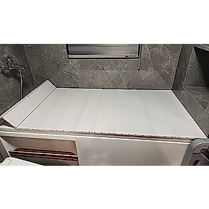 MOGUOBIN Shutter Bath Lid,1.2cm Thickness White Wood Grain PVC Bathtub Tray,Bath Insulation Cover,Foldable Anti-dust Bathtub Cover Bath Insulation Cover,Can Store Wine Glass,Tablets,Books,Cellphones