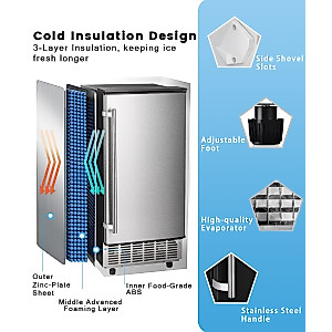 Joy Pebble Commercial Cube Ice Maker，Built-in Ice Maker Machine, 80lbs/Day, 40 Ice Cubes/Cycle, Reversible Door/Drain Pump, 24H Timer/Self-Cleaning, Under Counter Ice Cube Machine for Home Office