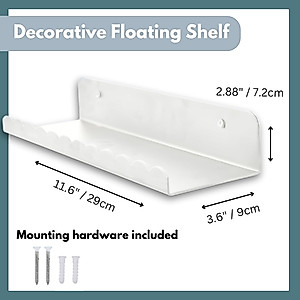 ARTiLETTO Decorative Floating Shelf: Stylish Heavy-Duty Modern Bookshelf for Living Room, Kitchen, Office, Bedroom, or Bathroom, L-Shape, Scallop Edge, Aluminum Wall Shelf, 11.6 Inch, Crème White