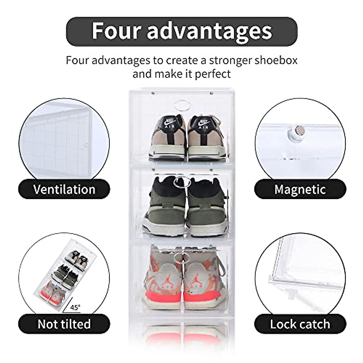 OMOPIN Shoe Boxes Clear Plastic Stackable, Drop Front Shoe Box, 6 Pack Shoe Storage Boexes, Sneaker Storage Shoe Containers for Size 12