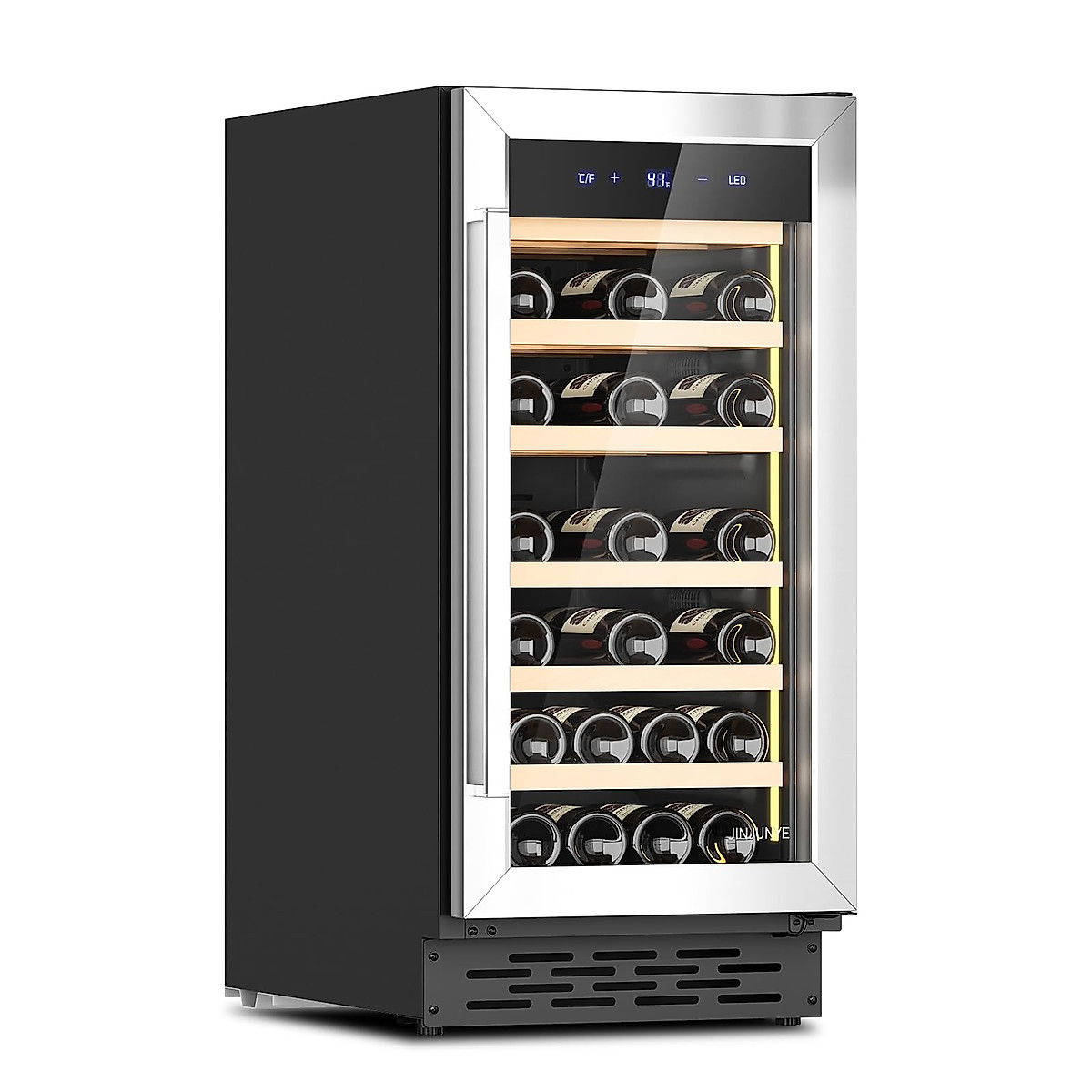 JINJUNYE 15Inch Wine Cooler Refrigerator,33 Bottle Wine Fridge Temperature Control, Built-in or Freestanding Wine Cellar for Red, White, Champagne, Sparkling Wine for Home Office Bar Stainless Steel