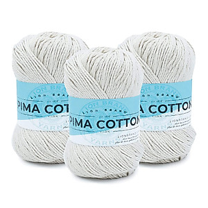 Lion Brand Yarn Pima Cotton Yarn, Medium Yarn for Knitting, Crocheting, and Crafting, 3 Pack, Vintage