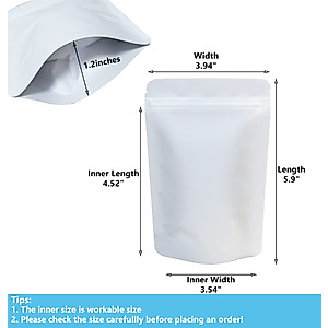 100 Pack Matte White Mylar Bags Stand Up - 4 x 6 Inches Resealable Mylar Ziplock Bags Food Storage Foil Pouch