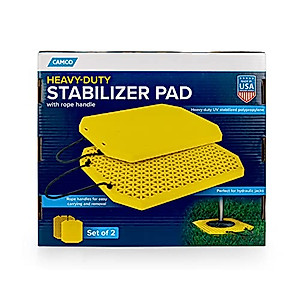 Camco 44545 Heavy-Duty Extra-Large Stabilizer Jack Pads with Handle - Prevent Trailer Jacks from Slipping Into Soft Ground - Includes (2) Jack Pads, Yellow