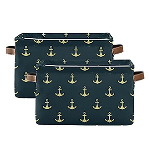 FZDXZJJ Nautical Theme Anchors Storage Basket Bins, Ocean Sea Marine Decorative Baskets Storage Box Collapsible Storage Cubes Organizer with Handles for Nursery Shelf Closet Office Home Bedroom, 2 Pack