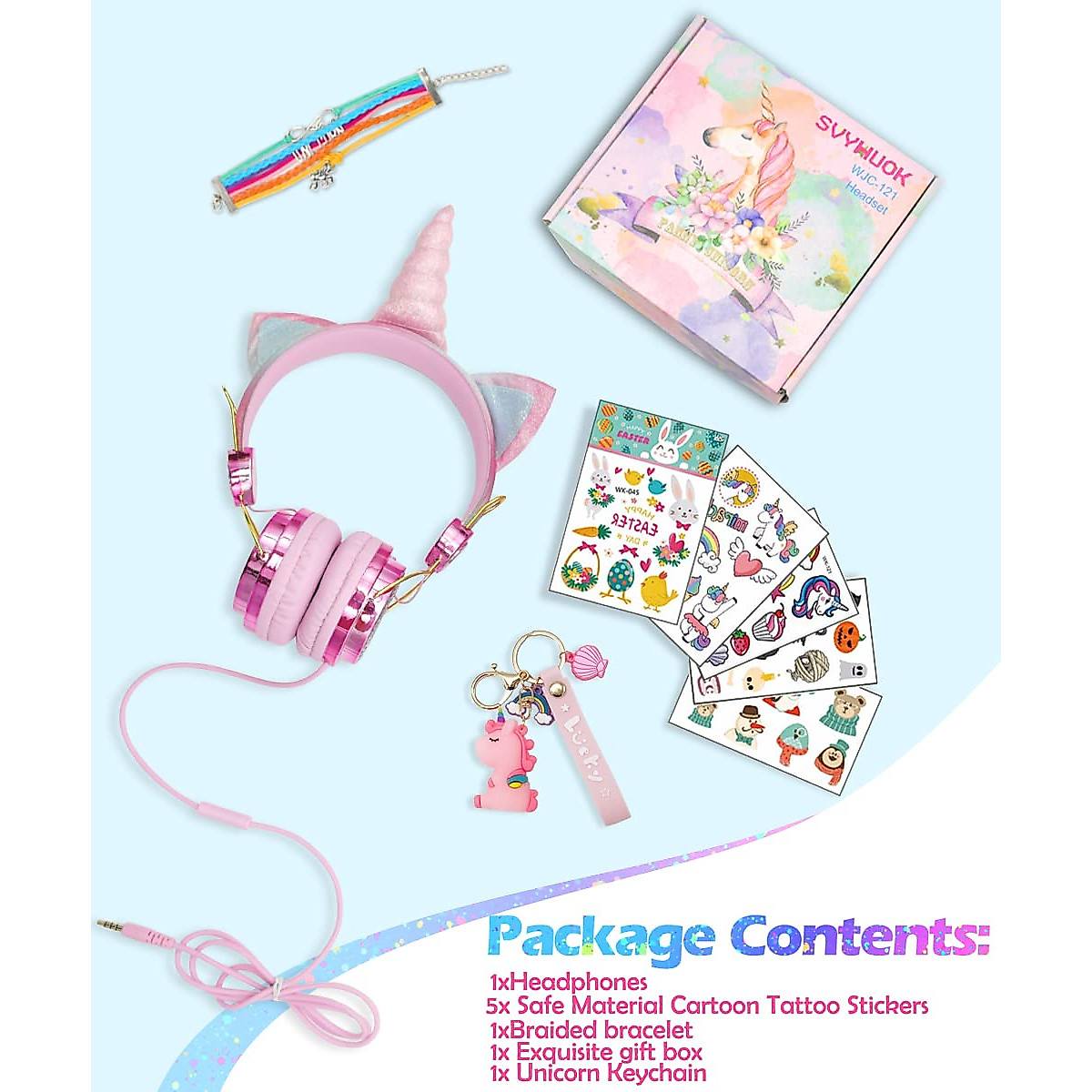 SVYHUOK Girls Pink Unicorn Wired Headphones,Cute Cat Ear Kids Game Headset for Boys Teens Tablet Laptop PC,Over Ear Children Headset withMic,for School Birthday Xmas Gifts