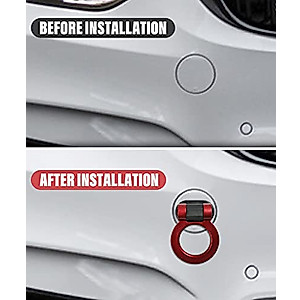 ESEWALAS Car Tow Hook Car Sticker,Tow Hook Kit Car Decorations Sticker,Ring Track Racing Style Decorative Trailer Tow Hook,Bumper Trailer Sticker (ONLY Decoration) (Red)