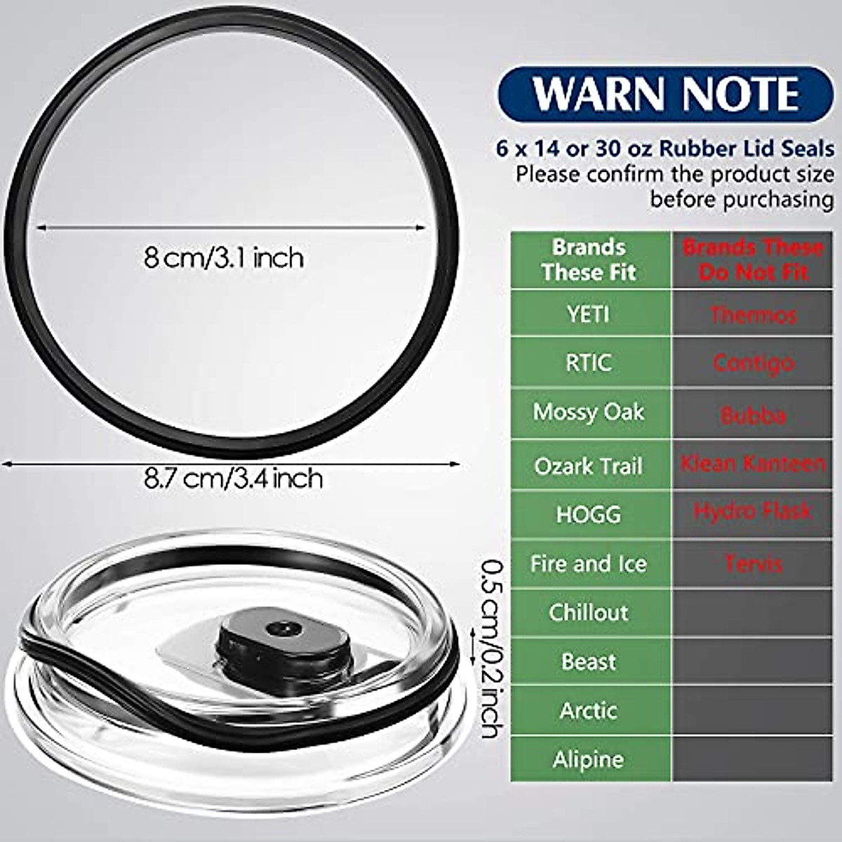 30 oz Replacement Rubber Lid Seals Compatible Seals Lid Gaskets for 14 or 30 Ounce Insulated Stainless Steel Tumblers (6 Pieces)