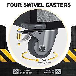 71'' Tall Metal Storage Cabinet with Wheels, Rolling Garage Cabinet with Lockable Doors and Adjustable Shelves, Metal Utility Cabinet for Garage and Home, Easy-Assembly