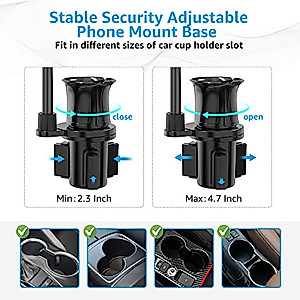 Car Cup Holder Phone Mount, 2 in 1 Universal Cell Phone Mount for Car, Adjustable Long Gooseneck Phone Holder 360° Strong Cup Holder for Car, Compatible with All 4.7''-8.2'' Smartphone Pad Devices
