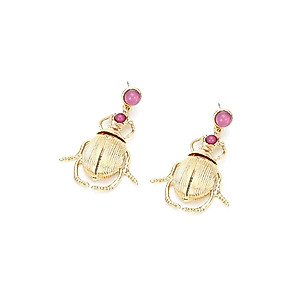 Vintage Bug Insect Beetle Dangle Earrings Abalone Shell Crystal Pearl Antiqued Gold Scarab Ladybug Drop Earrings for Women-Golden