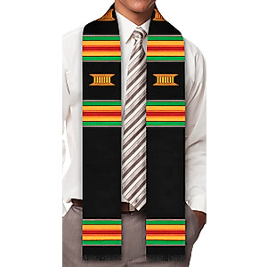 Ready to Customize Black Authentic Handwoven Kente Cloth Graduation Stole (DIY Black)