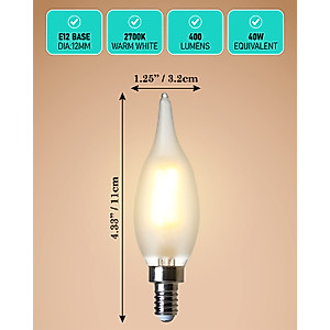 AMDTU E12 40 Watt Equivalent Frosted Small Base LED Bulb Candelabra Candle CA10 Dimmable Chandelier Light Ideal for Dining Rooms Living Rooms and bedrooms Long Lasting Light for Cozy Settings