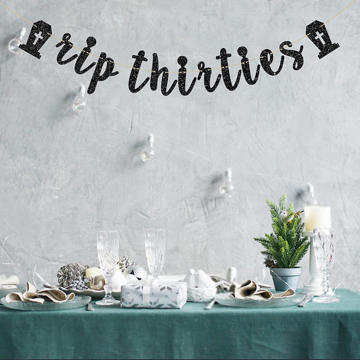 INNORU Rip Thirties Banner - Funeral Birthday Party Decor - 40th Birthday Party Decorations Supplies, Death to My 30s Birthday Party Bunting Decorations, Black Glitter