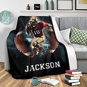 Custom Football Plaid Blanket, Football Throw Blanket Football Blankets for Boys Son,Custom Blanket Gift for Mom Birthday, Soft Bed Flannel Blanket Football Boy Gifts