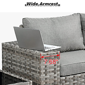 HOOOWOOO Outdoor Patio Sectional Furniture Sofa Set with Fire Pit Table,10 Piece Modern Wicker Couch with Swivel Chairs,Modular Conversation Seating Set with Widened Armrest for Garden(Dark Grey)