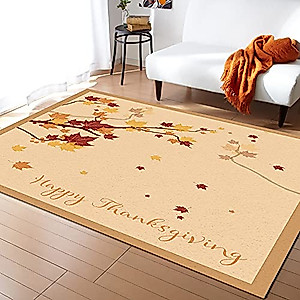 Indoor Area Rugs Thanksgiving Autumn Branches Non-Slip Floor Mats Red Yellow Maple Leaf Rectangular Carpet Soft Washable Rugs for Living Room/Bedroom/Hallway Home Decor - 4x6 Feet