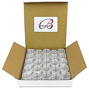 Beauticom 3g/3ml (0.1 Fl Oz) Round Clear Plastic Jars with Round Top Lids for Creams, Lotions, Powders, Glitters, and more. (Color: Clear Lid, Quantity: 50 Pieces)