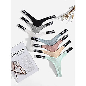 Verdusa Women's Sexy 7Pack Letter Print Tape Panty Sets V Strings Brief Underwear Multicolor M