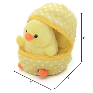 Plushland Plush Stuffed Animal 6 Inches Zip Up Egg Hideaway Cute Yellow Pastel and Polka Dot Easter Colors Spring Inspired Gift for Girls and Boys Birthday Mother's Day (Easter Chick)