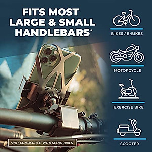 Roam Bike Phone Mount - Motorcycle Phone Mount- 360° Rotation with Universal Handlebar Fit for Bikes, Motorcycles, Scooters, Strollers - Phone Holder For Bike Compatible w/iPhone & Android Cell Phones